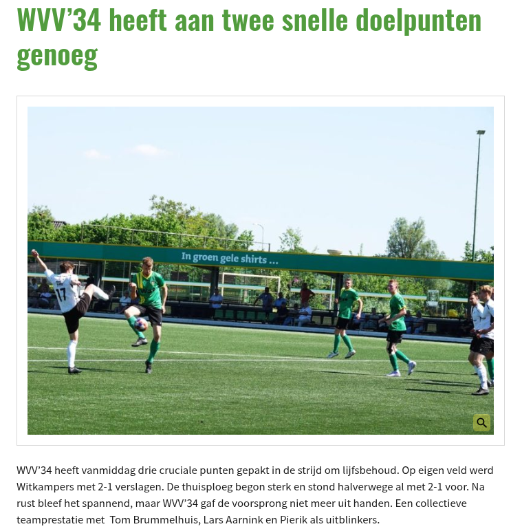 WVV’34 heeft aan twee snelle doelpunten genoeg | WVV'34